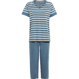 Schiesser Casual Essentials Capri-Pyjama, V-Ausschnitt, für Damen, blau, 46