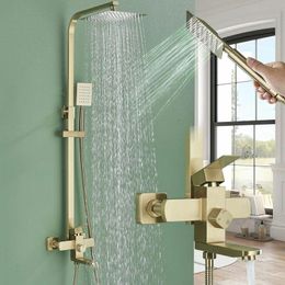 Duschsystem mit Edelstahl Regendusche Duschkopf Duschset Duschstangeset Gebürstet Gold