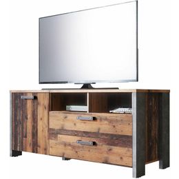 Newfurn - tv Board Betonoptik Dunkelgrau Old Wood tv Lowboard Vintage Indurstrial - 141,7x63,9x52,3 cm (BxHxT) - tv Schrank Fernsehtisch Rack