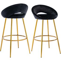 Wahson Office Chairs - 2er Set Samt Barhocker mit goldenen Metallbeinen für Kücheninsel, Schwarz