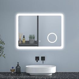80 x 60 cm Badspiegel Wandspiegel Badezimmerspiegel led Touch Beleuchtung Beschlagfrei+Kosmetikspiegel+3 Farben Dimmbar+LED Memory Funktion