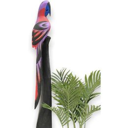 DanDiBo - Deko Figur Papagei Nr.38 Vogel aus Holz Skulptur Violett Rot 100 cm Holzvogel Handgeschnitzt Stehend Tierfigur Schnitzskulptur