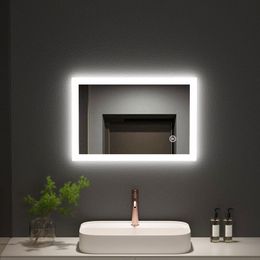 Badspiegel mit Beleuchtung 60x40 Badezimmerspiegel Kaltweiß led Energie Wandspiegel mit Touchschalter, Beschlagfrei - Meykoers