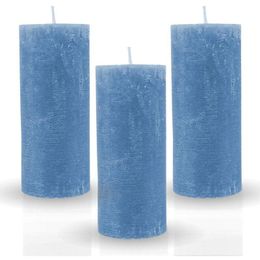 Bestgoodies - Rustikale Stumpenkerze 3er-Pack Blau vers. Farben/Größen - lange Brenndauer Antik Kerze, Duftfreie Altarkerze - Dekokerze, Adventskerze