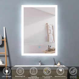 Badspiegel mit Beleuchtung Badezimmerspiegel Wandspiegel Lichtspiegel 50 x 70 cm Beschlagfrei 3 Lichtfarben Dimmbar led Memory Funktion