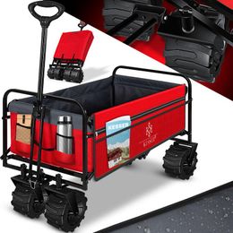 Kesser Bollerwagen faltbar mit Breite Reifen Handwagen Transportkarre Gerätewagen inkl. 2 Netztaschen klappbar Kunststoff-Reifen bis 120 kg Tragkraft