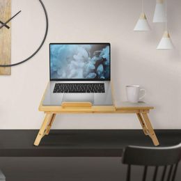 ML-Design Laptoptisch für Bett/Sofa, Braun, aus Bambusolz, höhenverstellbar& klappbare, 4 Neigungswinkel, für Lesen & Frühstück, Laptopständer mit