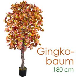 Decovego - Ginkgo Ginkgobaum Kunstpflanze Künstliche Pflanze 180 cm Kunstbaum mit Echtholz Innendekoration Kunst Pflanze wie echt im Topf