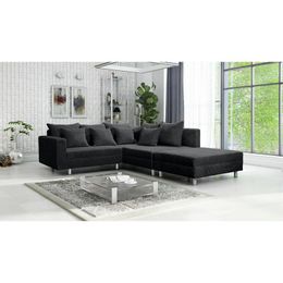 Wohnlandschaft Sofa Couch Ecksofa Eckcouch Cordstoff Graphite + Hocker Minsk r