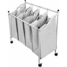 Haloyo - Wäschesortierer mit 4 Fächern, Wäschekorb, Wäschesammler mit 3 abnehmbaren Stofftaschen, Material de Fer, Grau