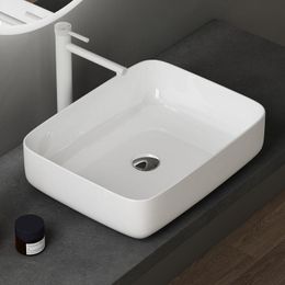 Aufsatzwaschbecken Keramik Waschbecken 500x400x135 mm weiß glänzend Gäste wc Handwaschbecken Waschtisch Brüssel106 - Glänzend weiß - Doporro