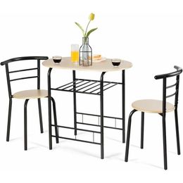 Goplus - 3-teilige Essgruppe, Sitzgruppe mit 1 Tisch und 2 Stühlen, Esstisch Set, Balkonset aus Holz, Holztisch