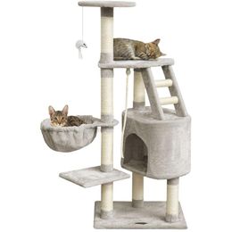 Kratzbaum für Katzen Julien 120cm hoch – mit Natur Sisal, Höhle, Liegemulde und Leiter, Katzenkratzbaum Katzenbaum mittelgroß mit extra Spielmaus,