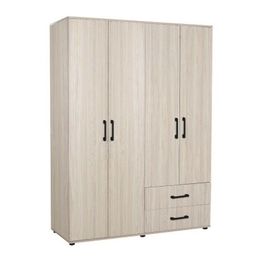 Holz Kleiderschrank 120x170h cm mit 4 Türen und 2 Schubladen Eiche Farbe - GRD4422023