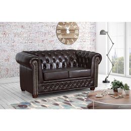 Edles Chesterfield Sofa 2 Sitzer in Kunstleder Vintage braun Couch Polstersofa