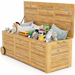 Gartenbox, 182L Aufbewahrungsbox aus Massivholz, Kissenbox mit Rollen, Griff & wasserdichtem Tasche aus pe, Auflagenbox Outdoor für Sitzauflagen,