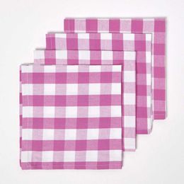 Homescapes - Pink karierte Stoffservietten aus Baumwolle im 4er Pack - Rosa kariert