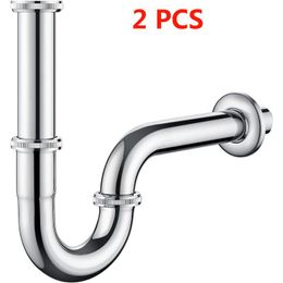 Auralum 2 pcs Siphon Waschbecken - Universal Syphon Badezimmer Waschbecken 1 1/4 x 32 mm, Edelstahl Abflussrohr für Bad und Küchenspüle