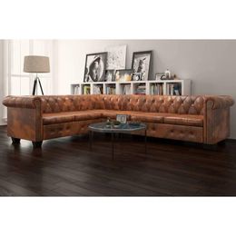 EckChesterfield Sofa 6-Sitzer Eckcouch Wohnzimmersofa - Kunstleder Braun BV265304 Bonnevie