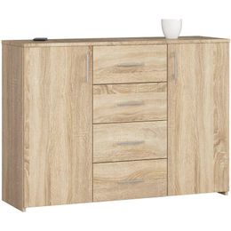 Kommode K45 mit 4 Schubladen und 2 Ablagefächern mit Türen | für das Wohnzimmer Schlafzimmer Schrank Büro Arbeitszimmer | B110 x H80 x T35 cm,