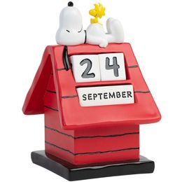 Peanuts Snoopy Ewiger 3D Kalender Hundehütte aus Kunstharz, handbemalt, in Geschenkverpackung.