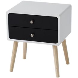 Nachttisch Holztisch mit 2 Schublade Beistelltisch Beistellschrank mit Kiefer Beine Nachtschrank 42x32x50cm Weißer Rahmen schwarze Schublade