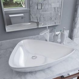 MAISONCHIC Waschbecken Aufsatzwaschtisch Waschschale für Badezimmer Keramik Dreiecksform Weiß 645 x 455 x 115 mm DE91600