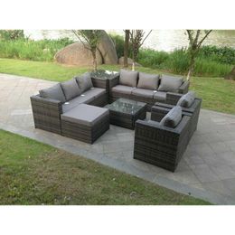 Fimous - Gartenlounge Sofa Set -Balkonmöbel Set 9-sitzer Poly Rattan Gartenmöbel-Set 2 Tische mit Glas für Wintergarten, Rasen, Terrasse,Dunkelgrau