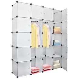 VINGO - Regalsystem Kleiderschrank, 20 Würfel Weiß Kunststoff diy Garderobenschrank mit Türen Garderobe für Kinderzimmer Schlafzimmer einfach zu