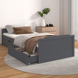 MAISONCHIC - Massivholzbett mit Schubladen Einzelbett Bett für Schlafzimmer Dunkelgrau Kiefer 90x200 cm DE94875
