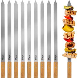 BBQ-Toro - Edelstahl Grillspieße mit Holzgriff (10 Stück), 50 cm, Spießset, Schaschlikspieße