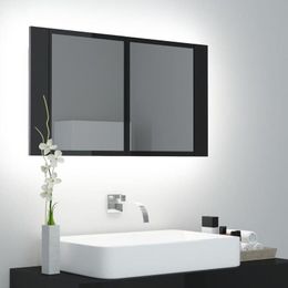 LED-Bad-Spiegelschrank, Badschrank mit Spiegel, Badezimmerschrank Hochglanz-Schwarz 80x12x45 cm Acryl KLI83724 MAISONCHIC