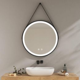EMKE Rund Badspiegel Antibeschlage Badezimmerspiegel mit schwarzem Rahmen Badspiegel mit Beleuchtung , 6500K LED-Beleuchtung, Helligkeit Einstellbar,