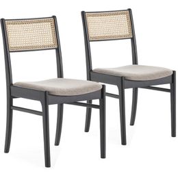 Stuhl-set 2 Vilma in der Farbe Black Wash, Massivholz und natürlichem Rattan - schwarz