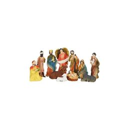 11 Krippenfiguren Jesuskind in Wiege Josef Maria Drei Heilige Könige Hirte mit Stock Lamm Stier Pferd Engel - Springos