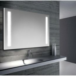 Sm-prog - LED-beleuchteter Badezimmerspiegel mit Doppelstreifen 100x70 cm Spiegel mit Beschlagschutz und Überlauf