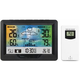 Drahtlose Wetterstation, Farbbildschirm, Wettervorhersagestation für drinnen und draußen, mit Außensensor, digitale Temperatur- und