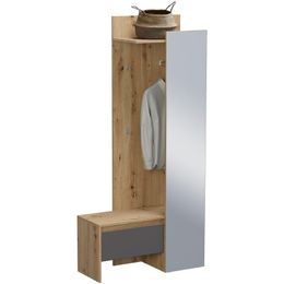 Garderobe Grau Eiche Kompaktgarderobe Modern - 90x189x39 cm (BxHxT) - Garderobenset Flurmöbel - [Aleo.one] Flur Diele - Eiche - Newfurn