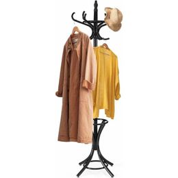 Garderobenstaender, Garderobe aus Holz, Kleiderstaender mit Schirmstaender, Garderobe-Aufhaenger mit 12 Kleiderhaken,184cm Schwarz - Goplus