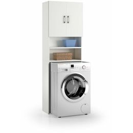 Iperbriko - Mehrzweckschrank über der Waschmaschine mit zwei Regalen und zwei weißen Türen
