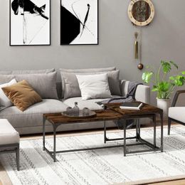 2er Couchtisch-Set, Sofatisch/Kaffeetisch für das Wohnzimmer, Wohnzimmertisch im Industrie-Design Räuchereiche Holzwerkstoff -FV37908 - Braun