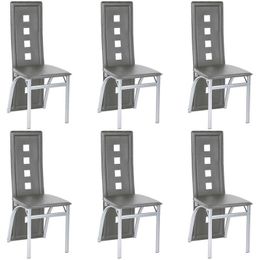 Haloyo 6er-Set Esszimmerstühle, Küchenstuhl mit PU-Sitz und Rückenlehne, Metallbeine, Grau