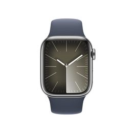 Apple Watch Series 9 (GPS + Cellular) 45mm Edelstahlgehäuse silber, Sportband Sturmblau S/M