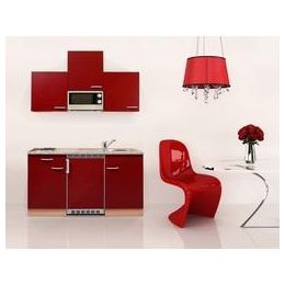 respekta Küchenzeile mit Geräten 150 cm Rot/Steinoptik
