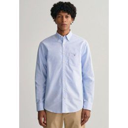 Gant Langarmhemd Regular Fit Oxford Hemd strukturiert langlebig dicker mit Logostickerei auf der Brusttasche, blau