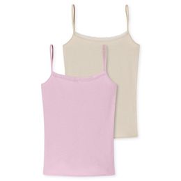 Schiesser Spaghettitop "Cotton Lace" (2er-Pack) mit femininem Spitzenband am Dekolleté, rosa