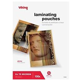 Viking Laminierfolien DIN A4 Glänzend 75 Mikron (2 x 75) Transparent 100 Stück