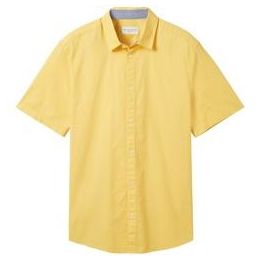 Tom Tailor Herren Basic Kurzarmhemd aus Popeline, gelb, Uni, Gr. XL