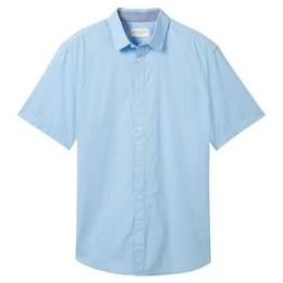 Tom Tailor Herren Basic Kurzarmhemd aus Popeline, blau, Uni, Gr. XL