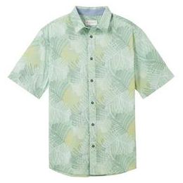 Tom Tailor Herren Kurzarmhemd mit Print, grün, Palmenprint, Gr. XL